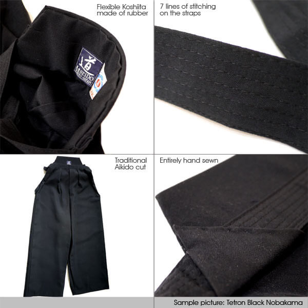 Nobakama Aikido Haut de gamme en Tetron - Made in Japan 「野袴」